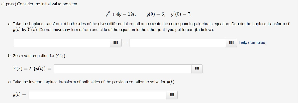 Solved (1 point) Consider the initial value problem y" +4y | Chegg.com