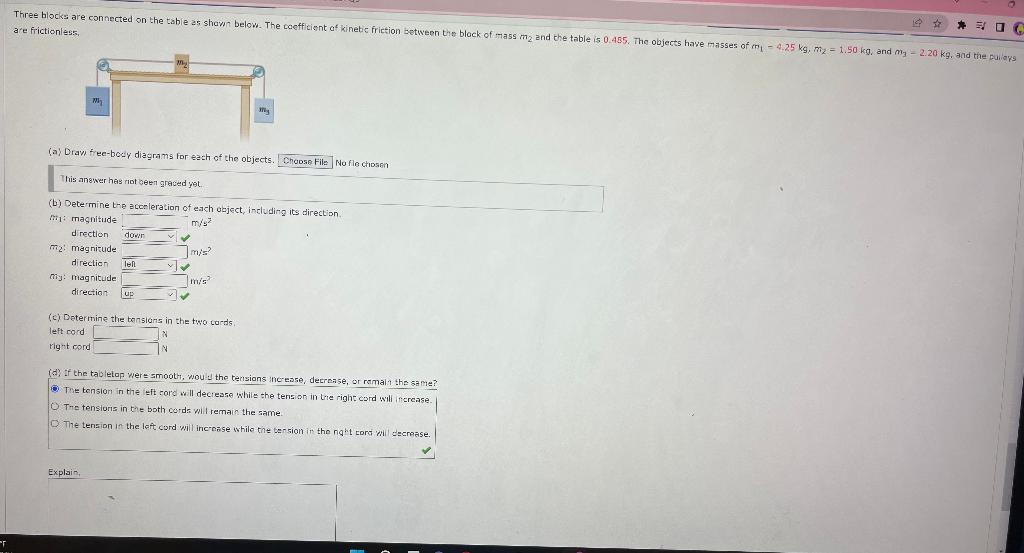 Solved Three blocks are connected on the table as shown | Chegg.com