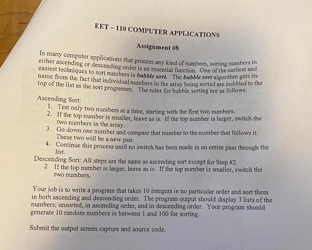 Solved Eet 110 Computer Applications Assignment 8 In Many