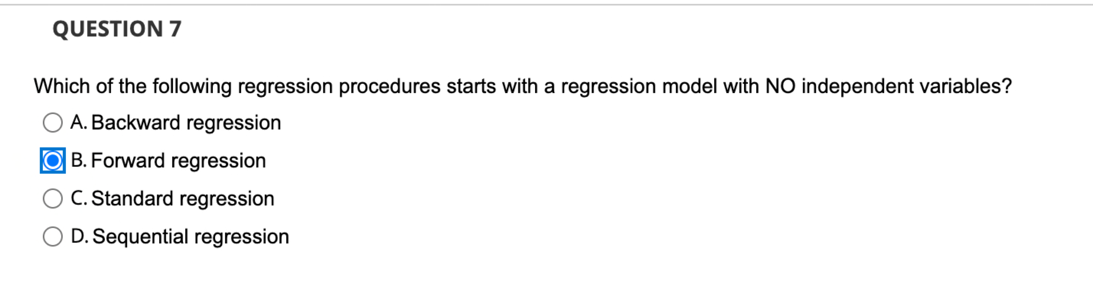 Solved Which of the following regression procedures starts | Chegg.com