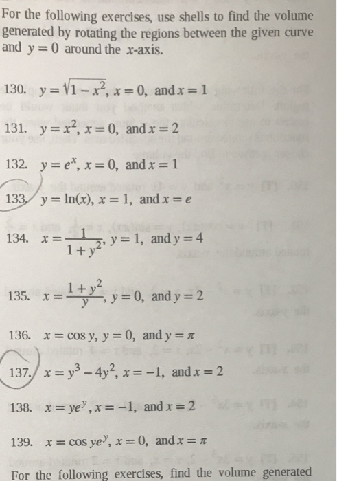 Solved For the following exercises, use shells to find the | Chegg.com