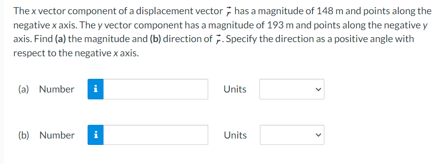Solved The x ﻿vector component of a displacement vector | Chegg.com