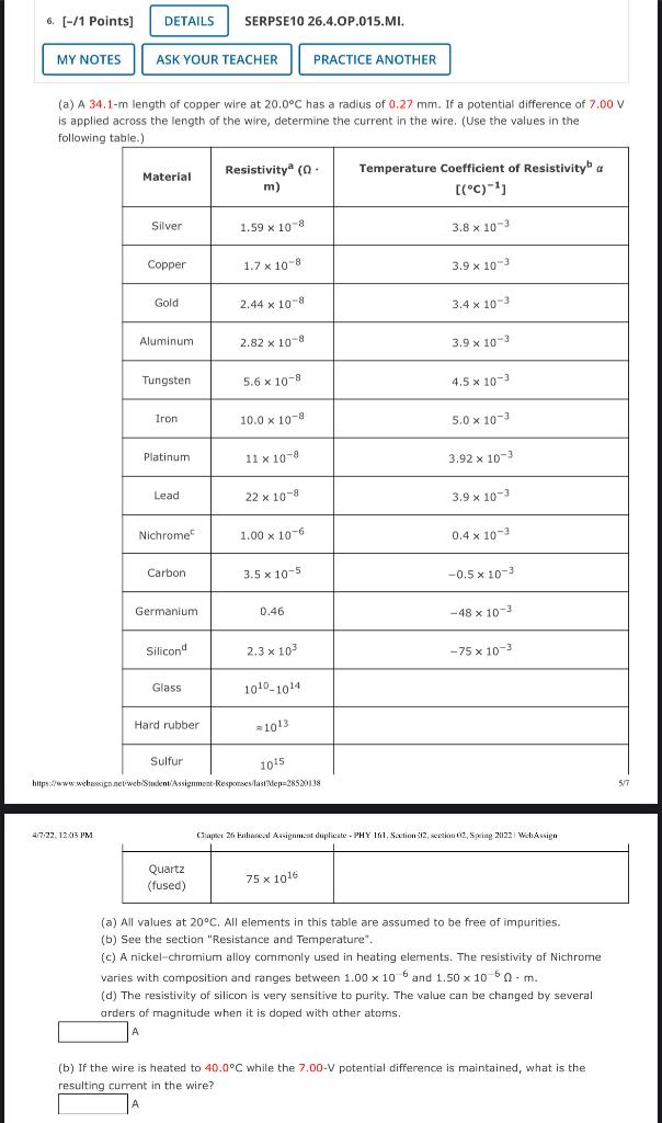 Solved 6. [-/1 Points) DETAILS SERPSE10 26.4.OP.015.MI. MY | Chegg.com