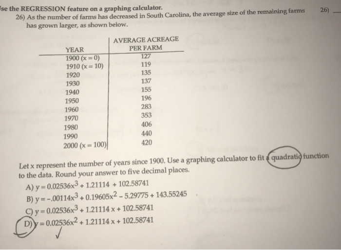 Solved se the REGRESSION feature on a graphing calculator. | Chegg.com