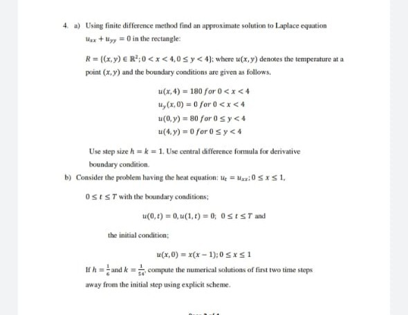 Solved 4. a) Using finite difference method find an | Chegg.com