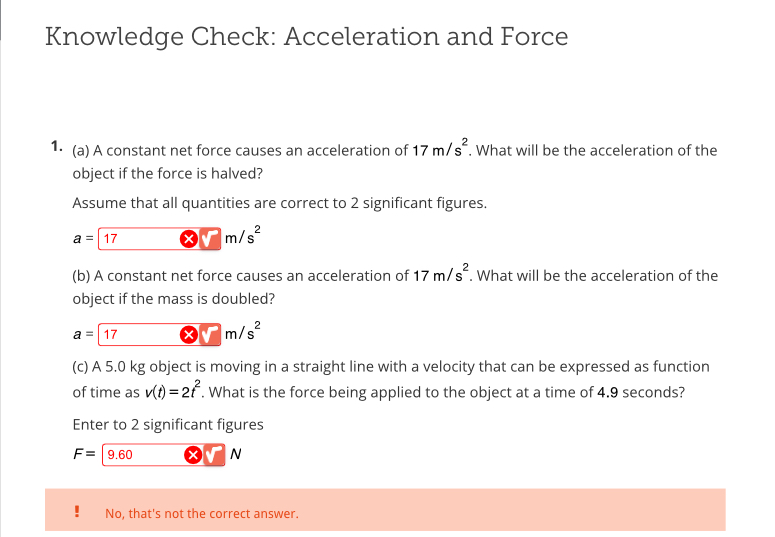 Solved Knowledge Check: Acceleration and Force(a) ﻿A | Chegg.com