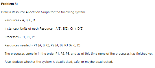 Problem 3: Draw a Resource Allocation Graph for the | Chegg.com