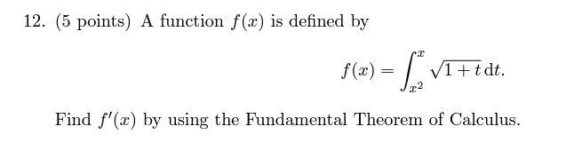 Solved 12. (5 points) A function f(x) is defined by | Chegg.com