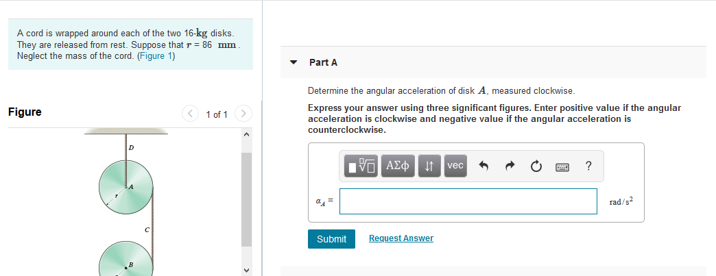 Solved A cord is wrapped around each of the two 16-kg disks. | Chegg.com