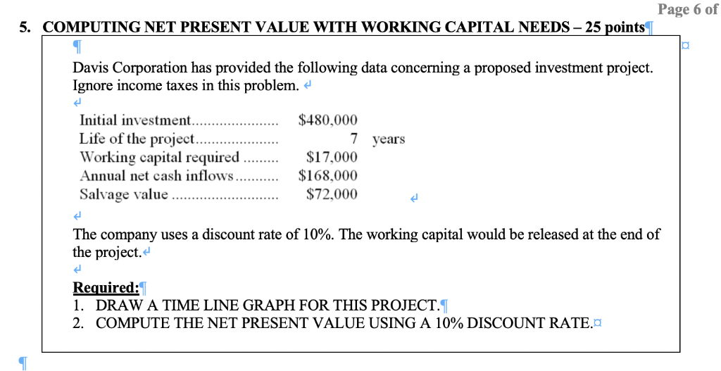 Solved COMPUTING NET PRESENT VALUE WITH WORKING CAPITAL | Chegg.com