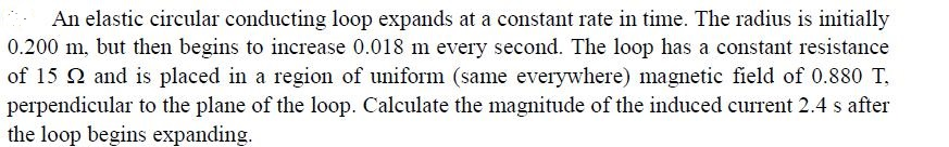 Solved An elastic circular conducting loop expands at a | Chegg.com