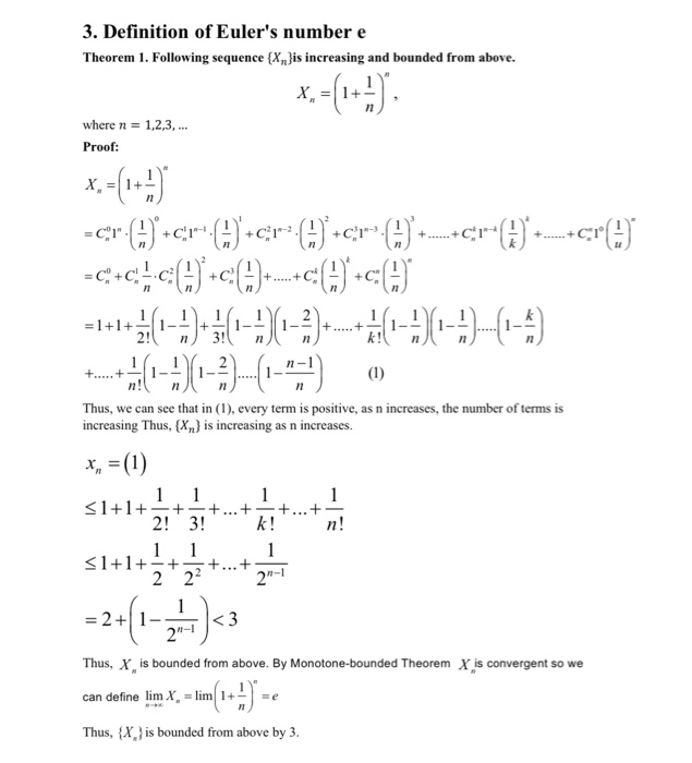 Solved 3. Definition of Euler's number e Theorem 1. | Chegg.com