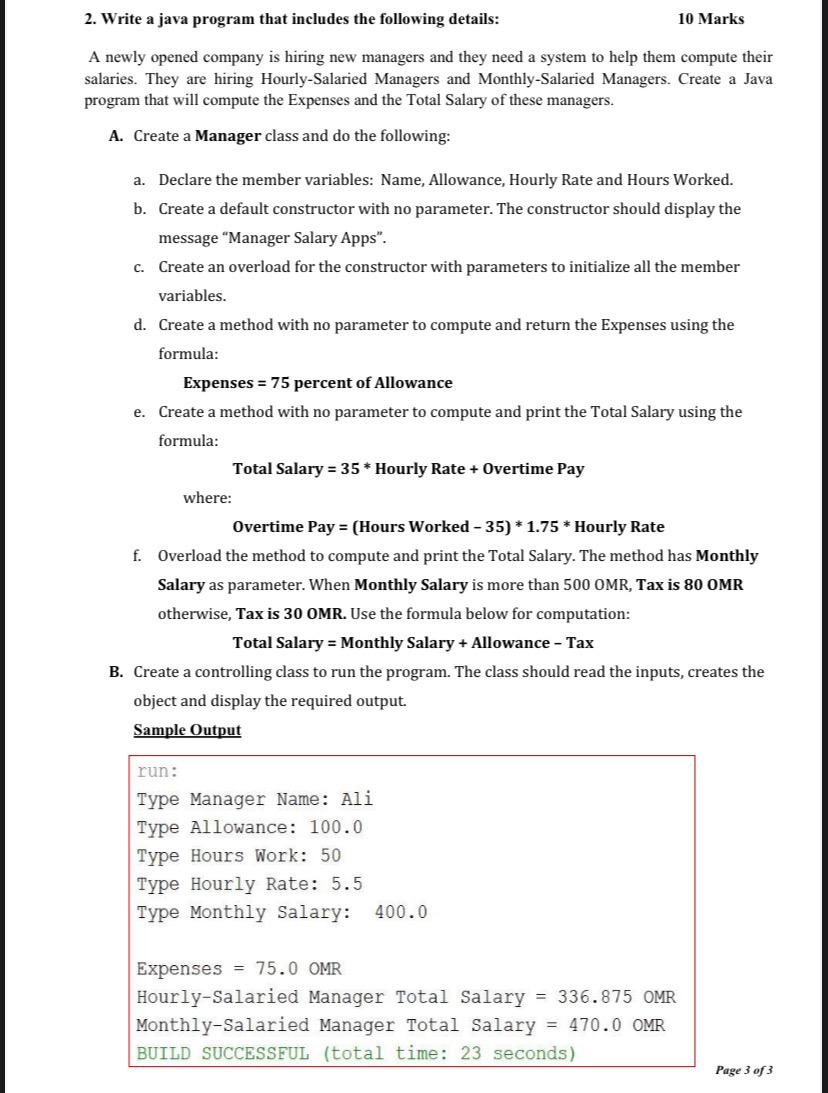 Solved 2. Write a java program that includes the following | Chegg.com