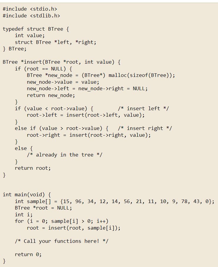 Solved #include #include typedef struct BTree { int value; | Chegg.com