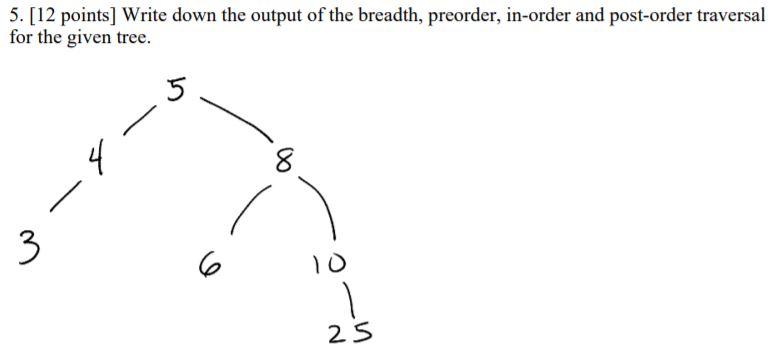 Solved 5. [12 points ] Write down the output of the breadth, | Chegg.com