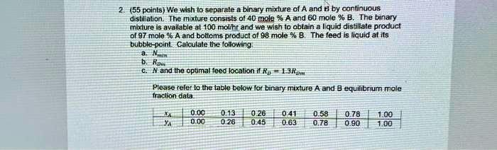 Solved 2. (55 points) We wish to separate a binary mixture | Chegg.com