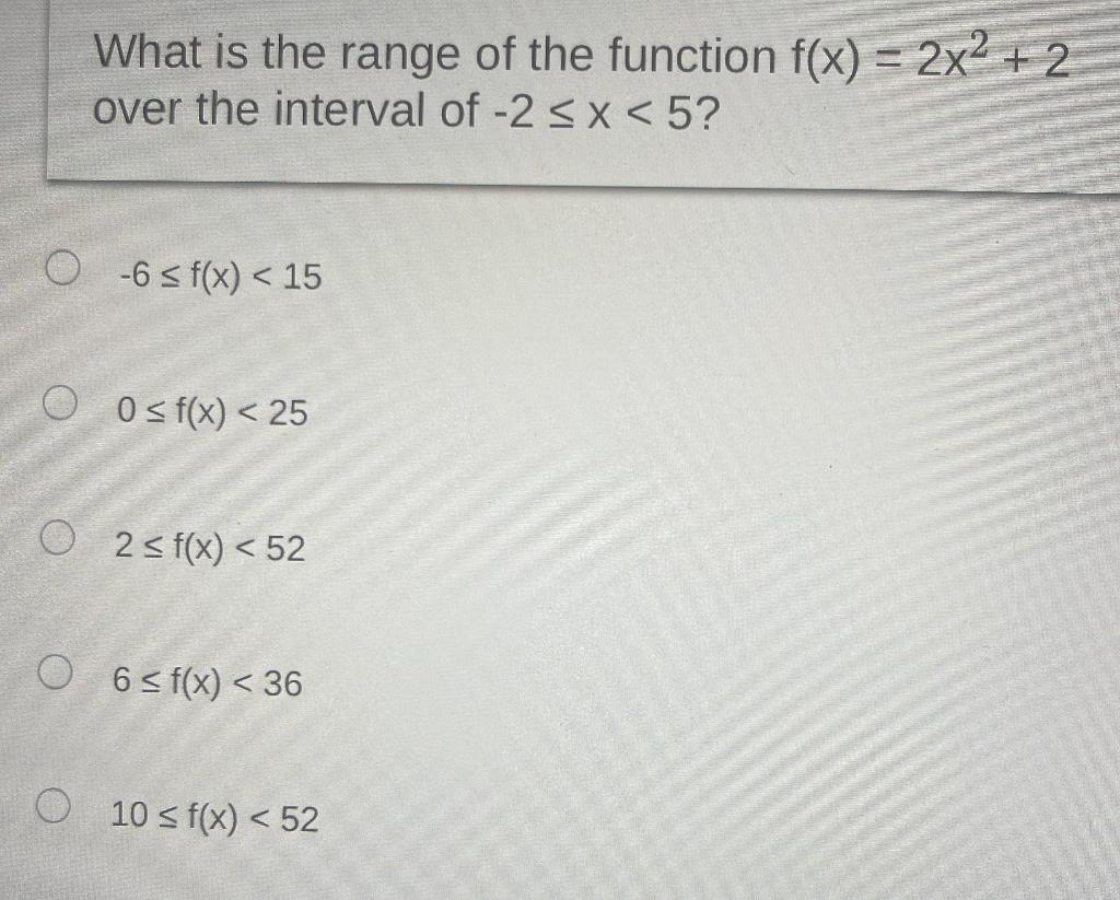Solved What Is The Range Of The Function F X 2x2 2 Over The