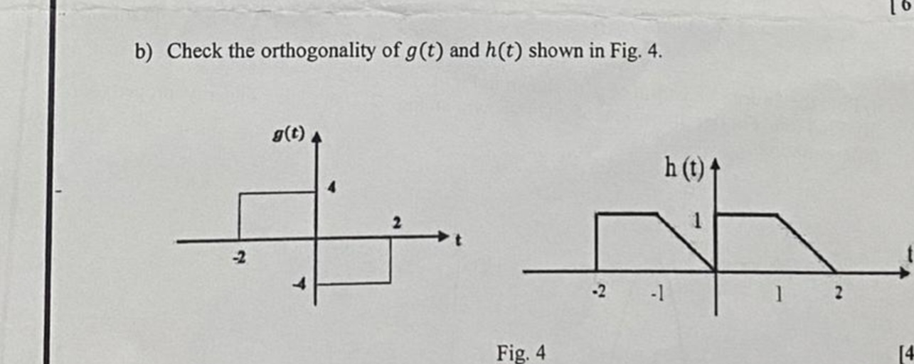 Solved b) Check the orthogonality of g(t) and h(t) shown in | Chegg.com