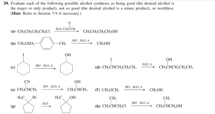 Solved 34. Evaluate each of the following possible alcohol | Chegg.com