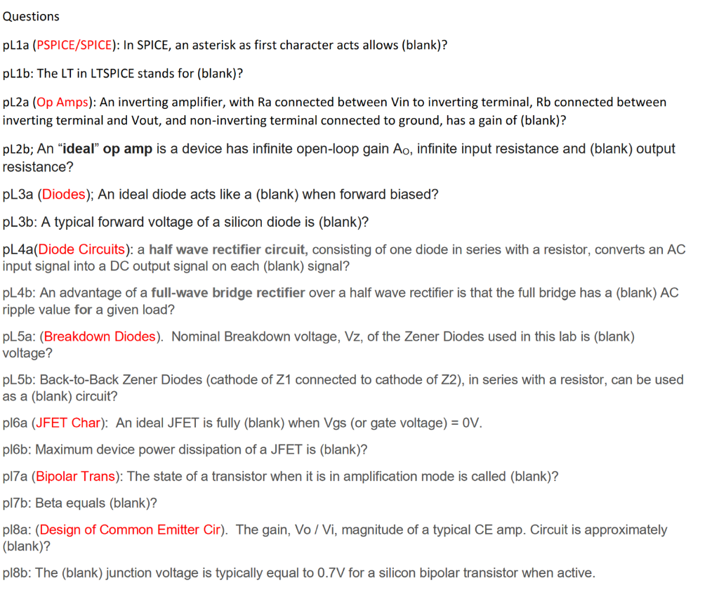 Solved pL1a (PSPICE/SPICE): In SPICE, an asterisk as first | Chegg.com