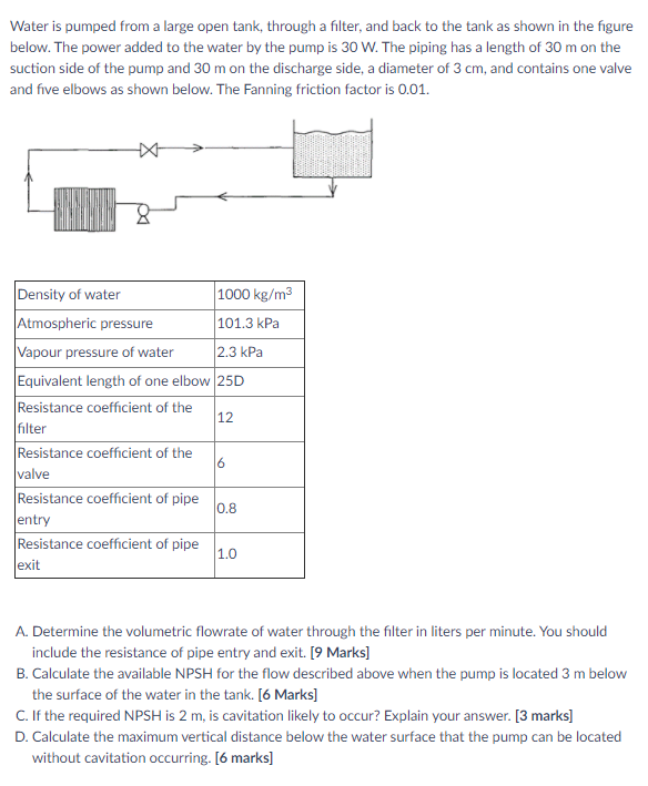 Water is pumped from a large open tank, through a | Chegg.com