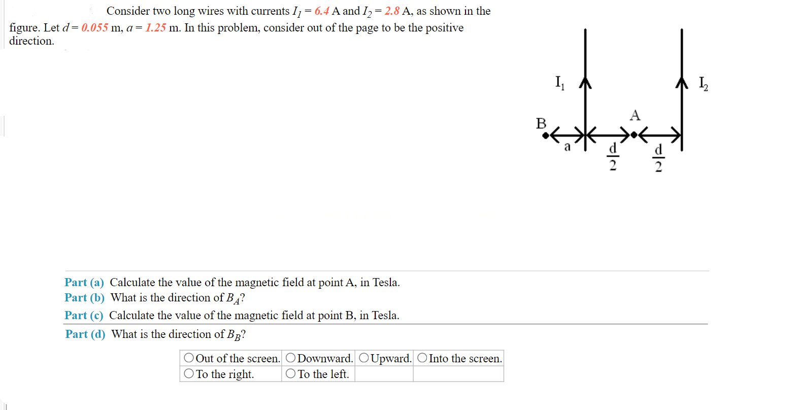 Solved Consider two long wires with currents 11 = 6.4 A and | Chegg.com