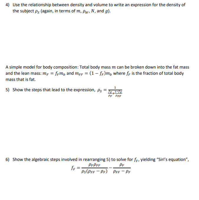 Solved Hydrodensitometry, also known as underwater weighing | Chegg.com