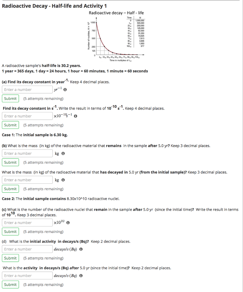 Solved Radioactive Decay - Half-life and Activity 1 | Chegg.com