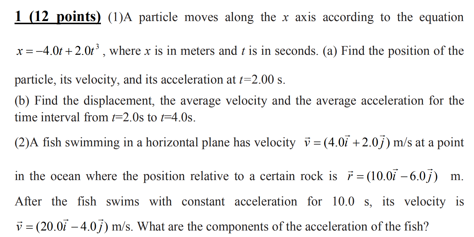 Solved 1 (12 points) (1)A particle moves along the x axis | Chegg.com