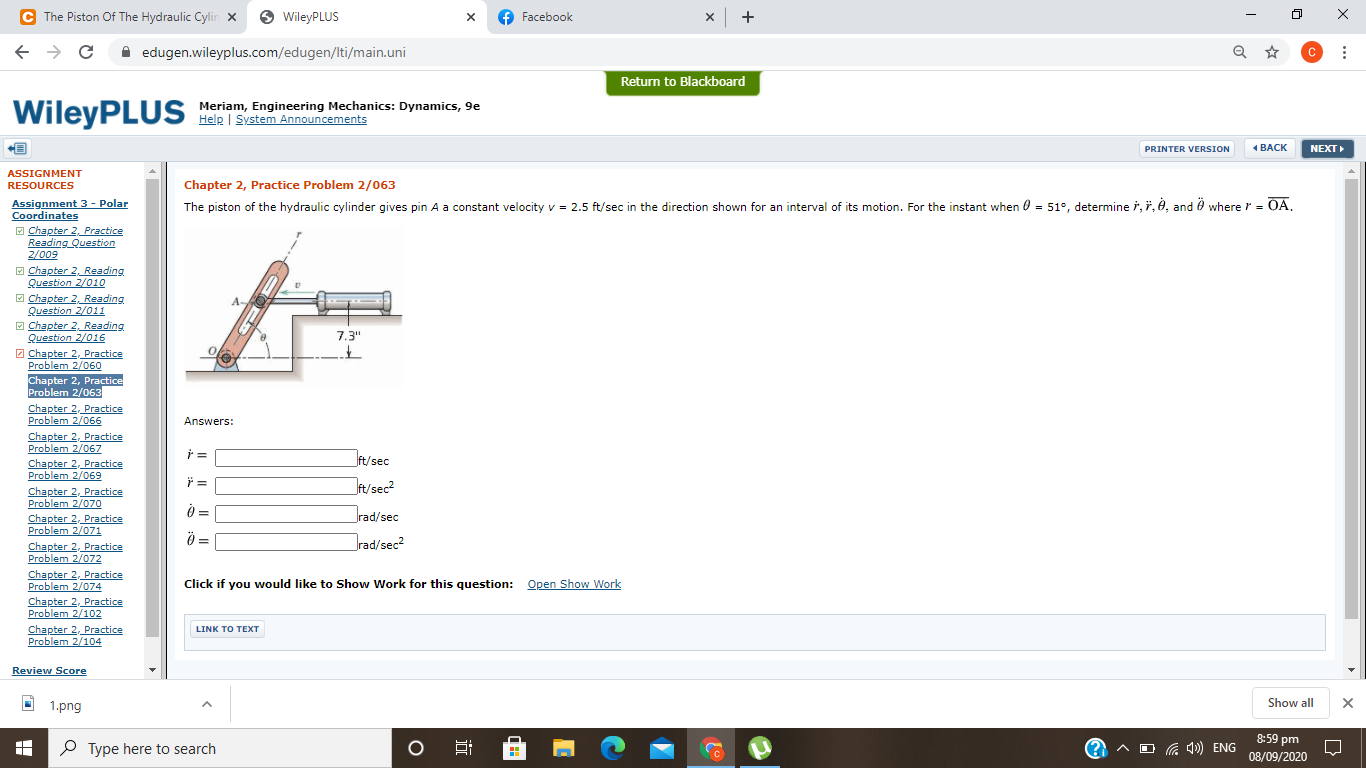 Solved C The Piston Of The Hydraulic Cylir X WileyPLUS х f | Chegg.com