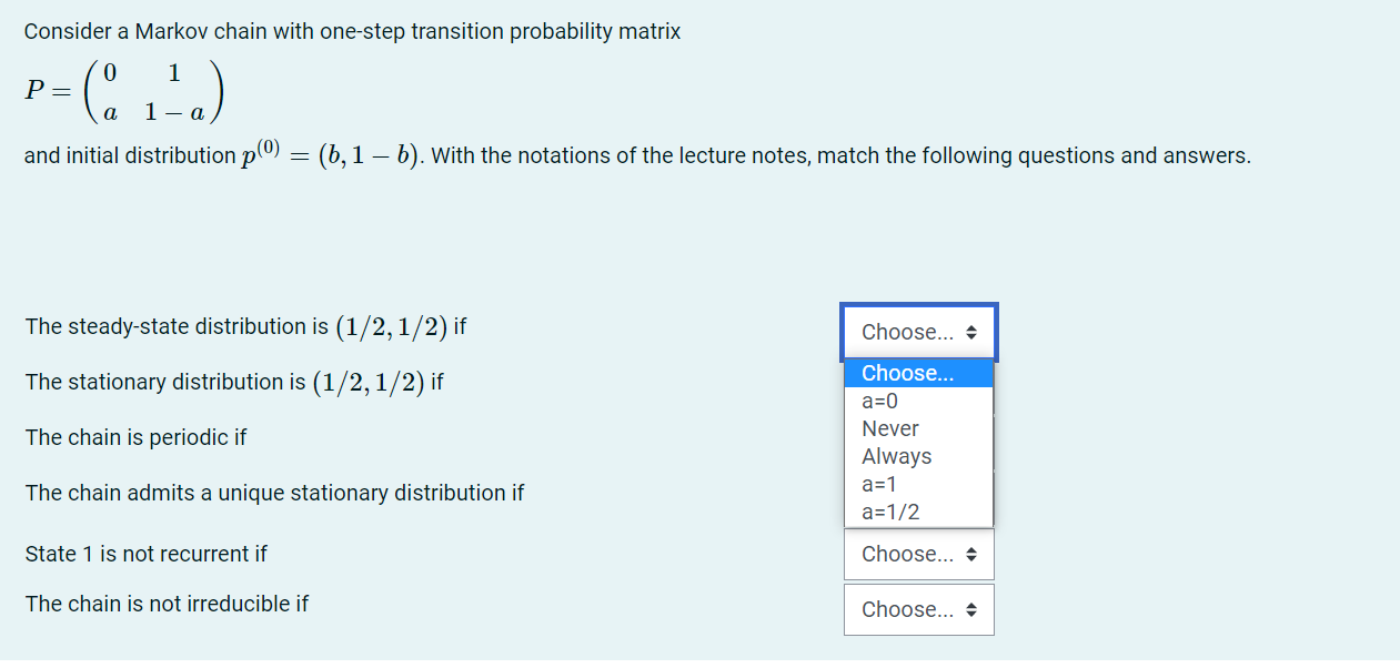 Solved Consider a Markov chain with one-step transition | Chegg.com