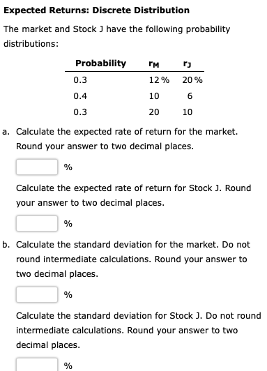 Solved Expected Returns: Discrete Distribution The market | Chegg.com