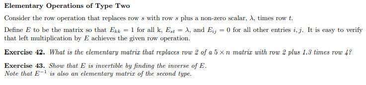 Solved Elementary Operations of Type Two Consider the row | Chegg.com