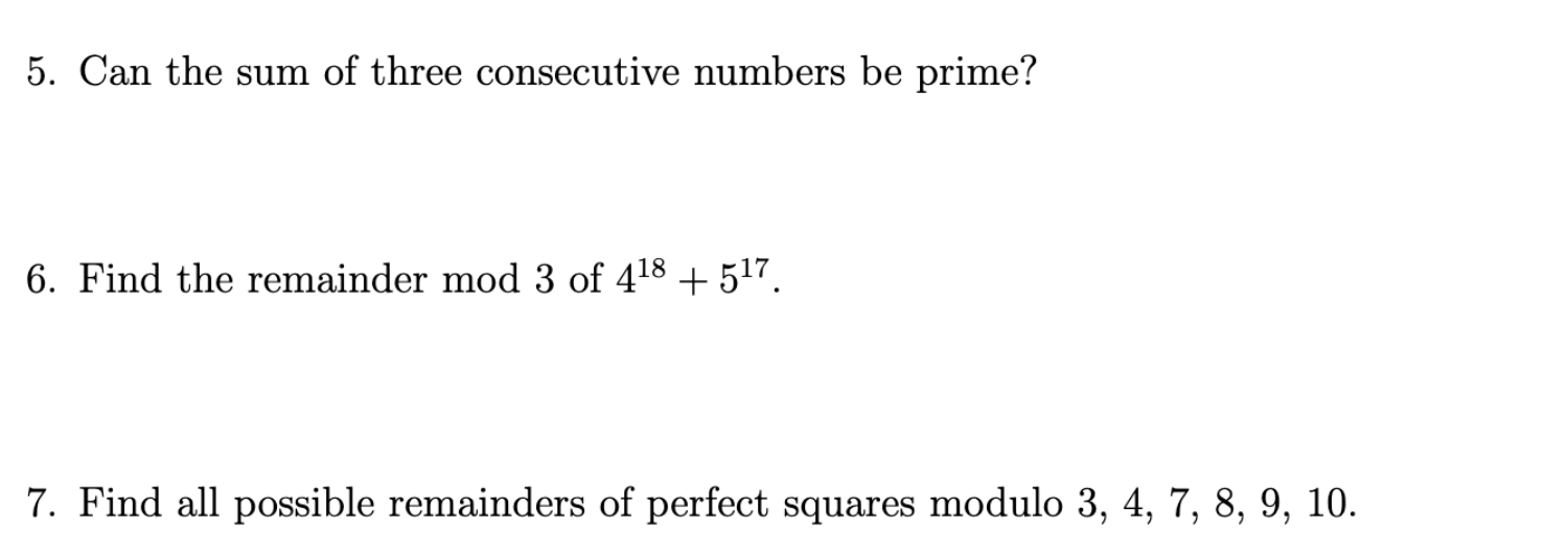Solved 5. Can the sum of three consecutive numbers be prime? | Chegg.com