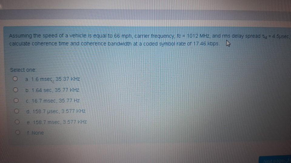 Solved Assuming the speed of a vehicle is equal to 66 mph, | Chegg.com