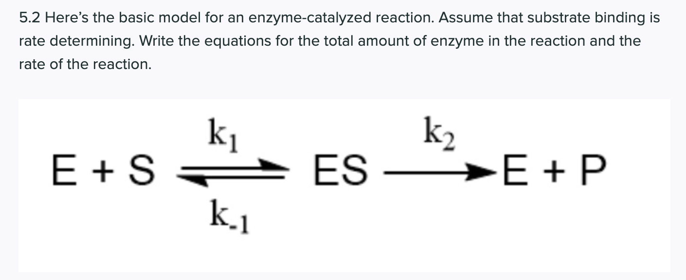 Solved 5.2 Here’s the basic model for an enzyme-catalyzed | Chegg.com