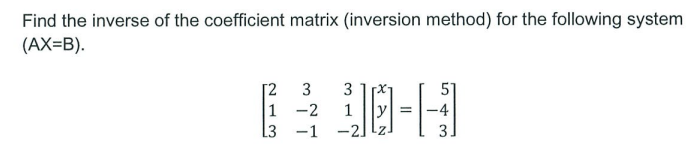 Solved Find the inverse of the coefficient matrix (inversion | Chegg.com