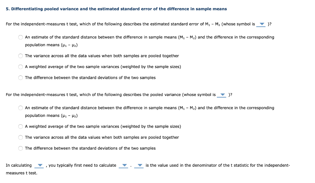 Solved 5. Differentiating pooled variance and the estimated | Chegg.com