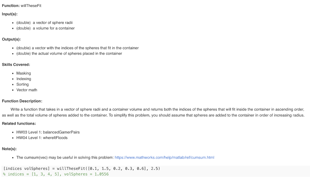 Write a function that takes in a vector of sphere | Chegg.com