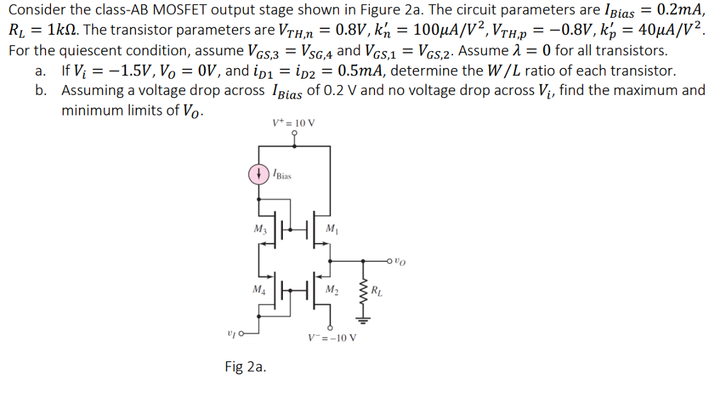 Solved Consider the class-AB MOSFET output stage shown in | Chegg.com
