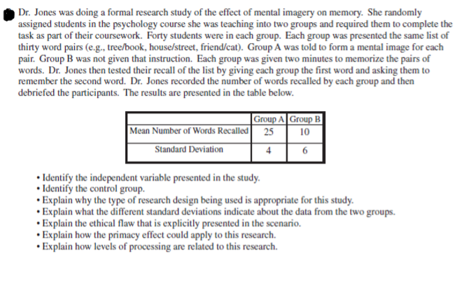 Solved Dr. Jones was doing a formal research study of the | Chegg.com