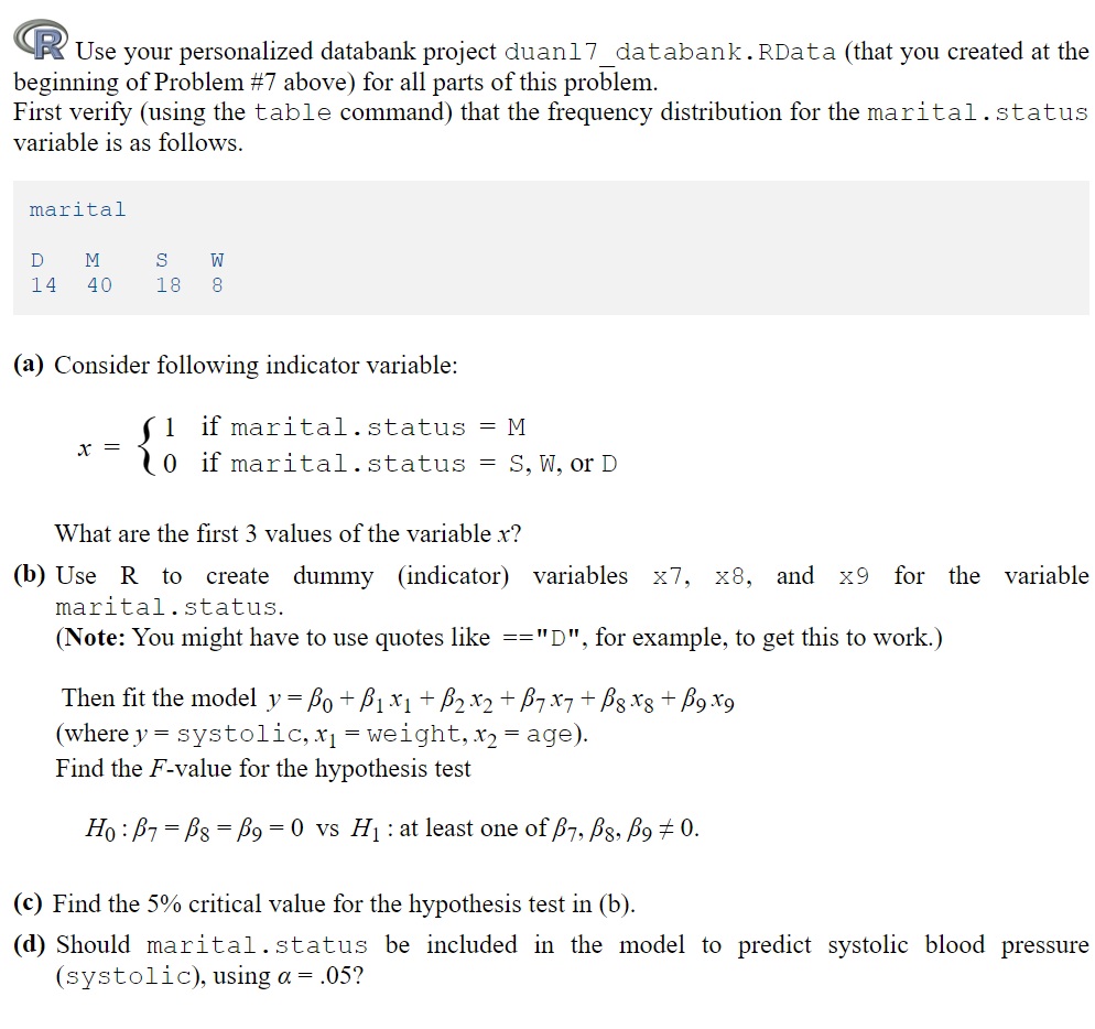Use your personalized databank project | Chegg.com