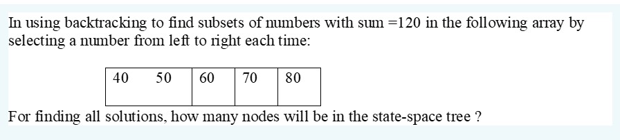Solved In using backtracking to find subsets of numbers with | Chegg.com