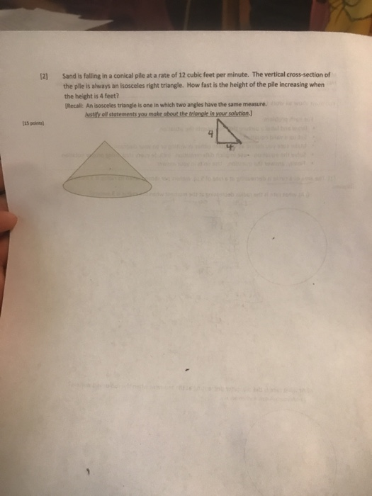 Solved Sand is falling in a conical pile at a rate of 12 | Chegg.com