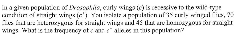 Solved In a given population of Drosophila, curly wings (c) | Chegg.com