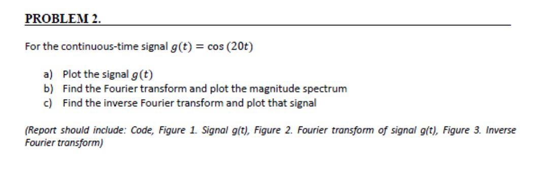 Solved For the continuous-time signal g(t)=cos(20t) a) Plot | Chegg.com