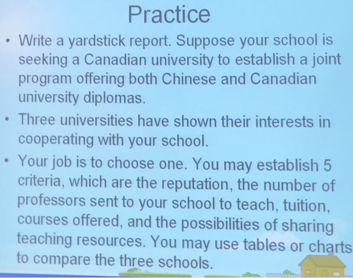 Solved Practice Write a yardstick report. Suppose your | Chegg.com