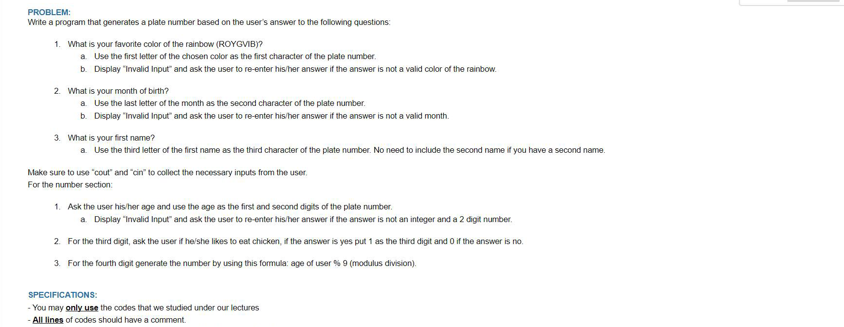 Solved Write a program that generates a plate number based | Chegg.com