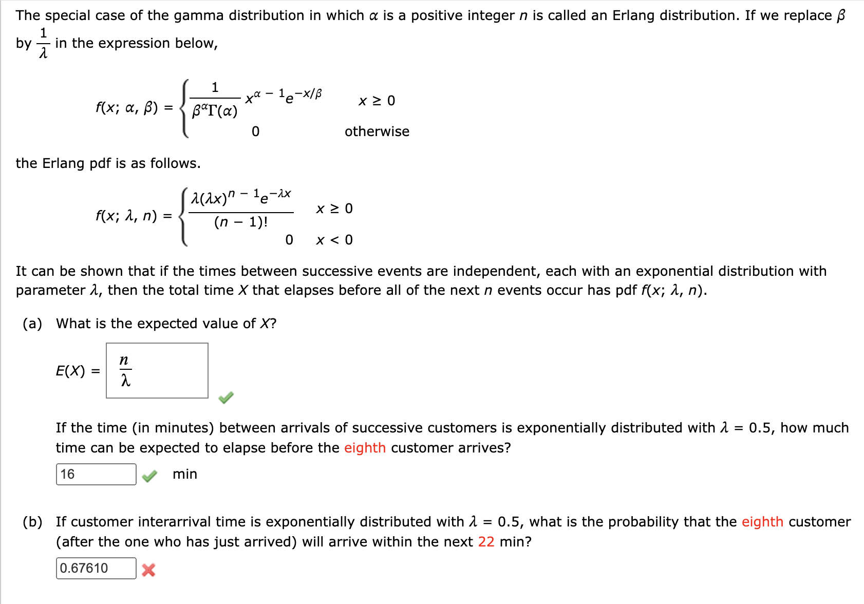 Solved The special case of the gamma distribution in which α | Chegg.com