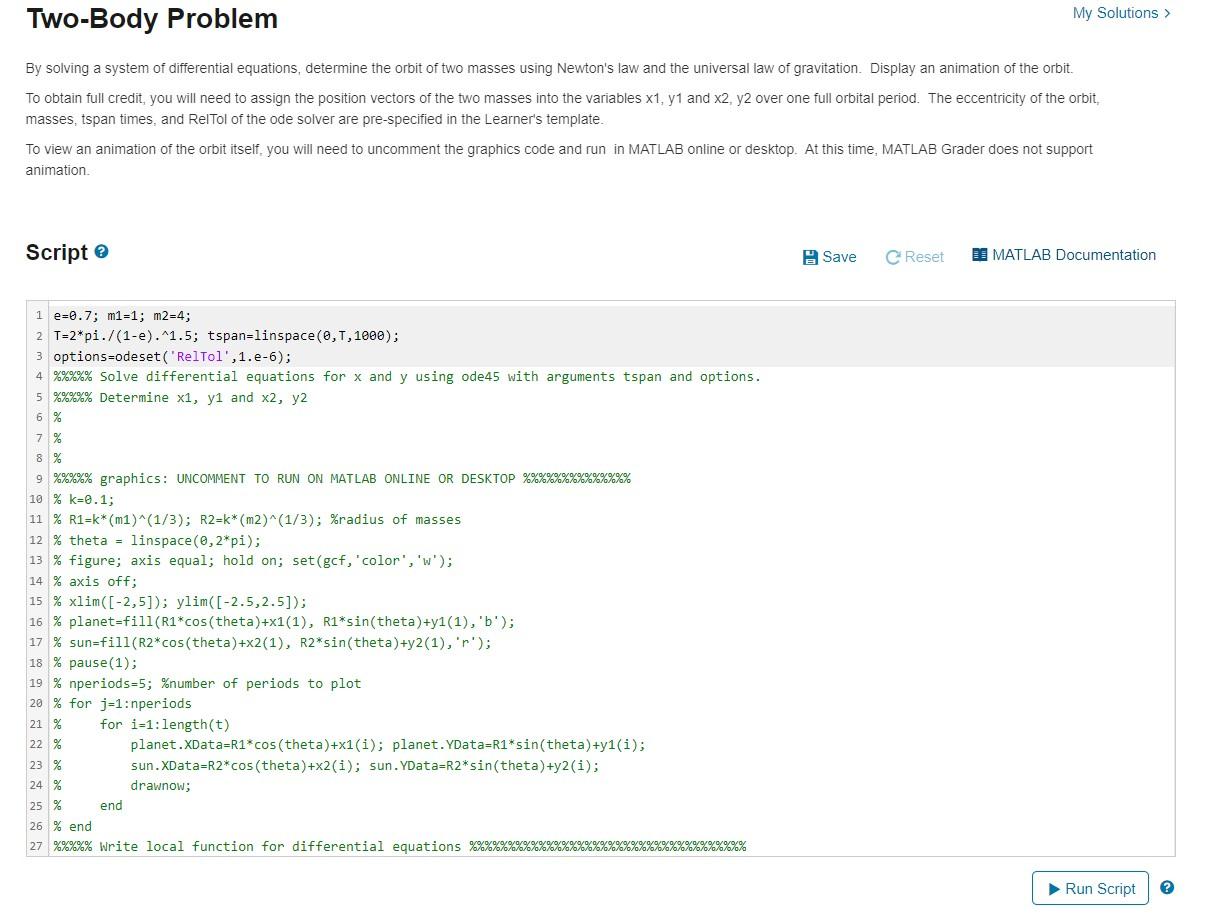 Solved Iwo-Body Problem By solving a system of differential | Chegg.com